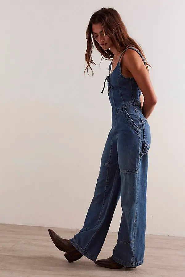 Free People We The Free Amina Wide-leg One-piece - Steel Blue